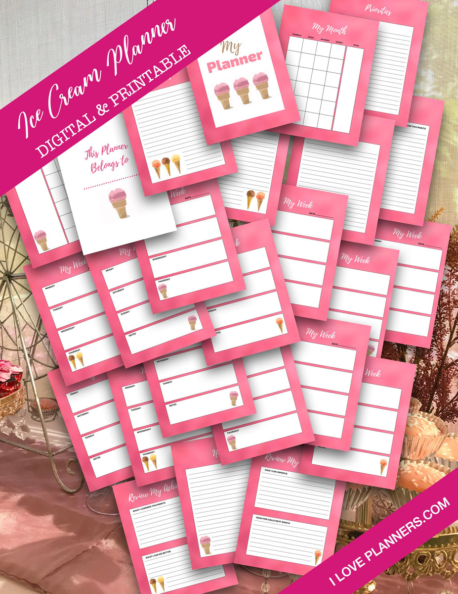 Ice Cream Printable Planner and Journal/ GoodNotes, Xodo, Digital Jour ...