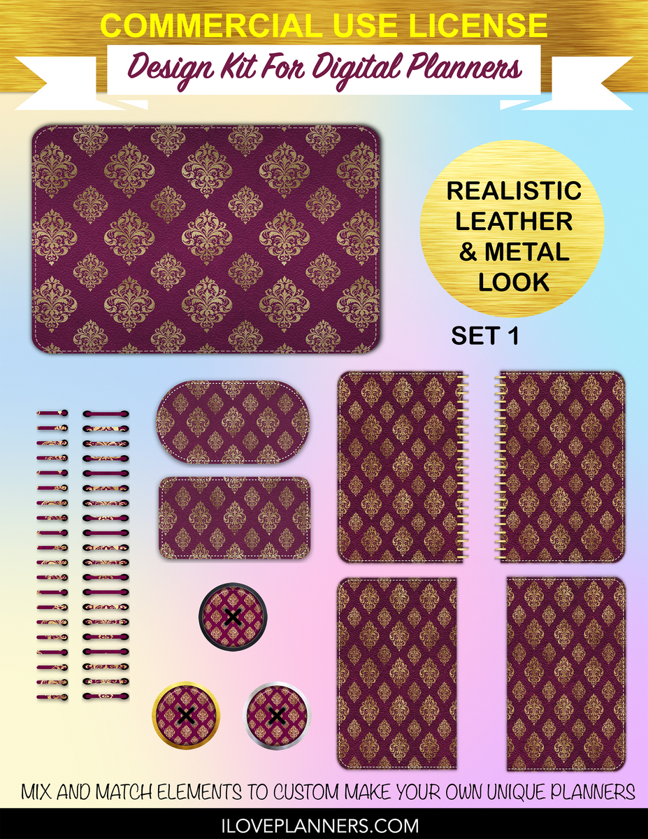 Magenta and Gold Digital Planners, Spirals, Coils, Customize Your Digi ...