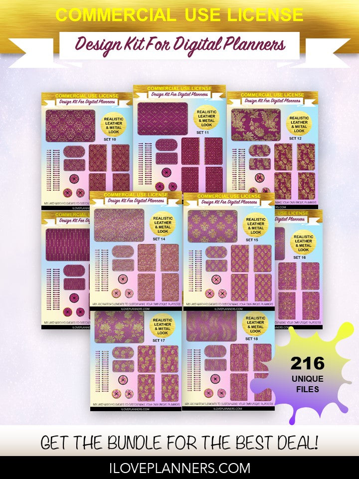 Magenta and Gold Digital Planners, Spirals, Coils, Customize Your Digi ...