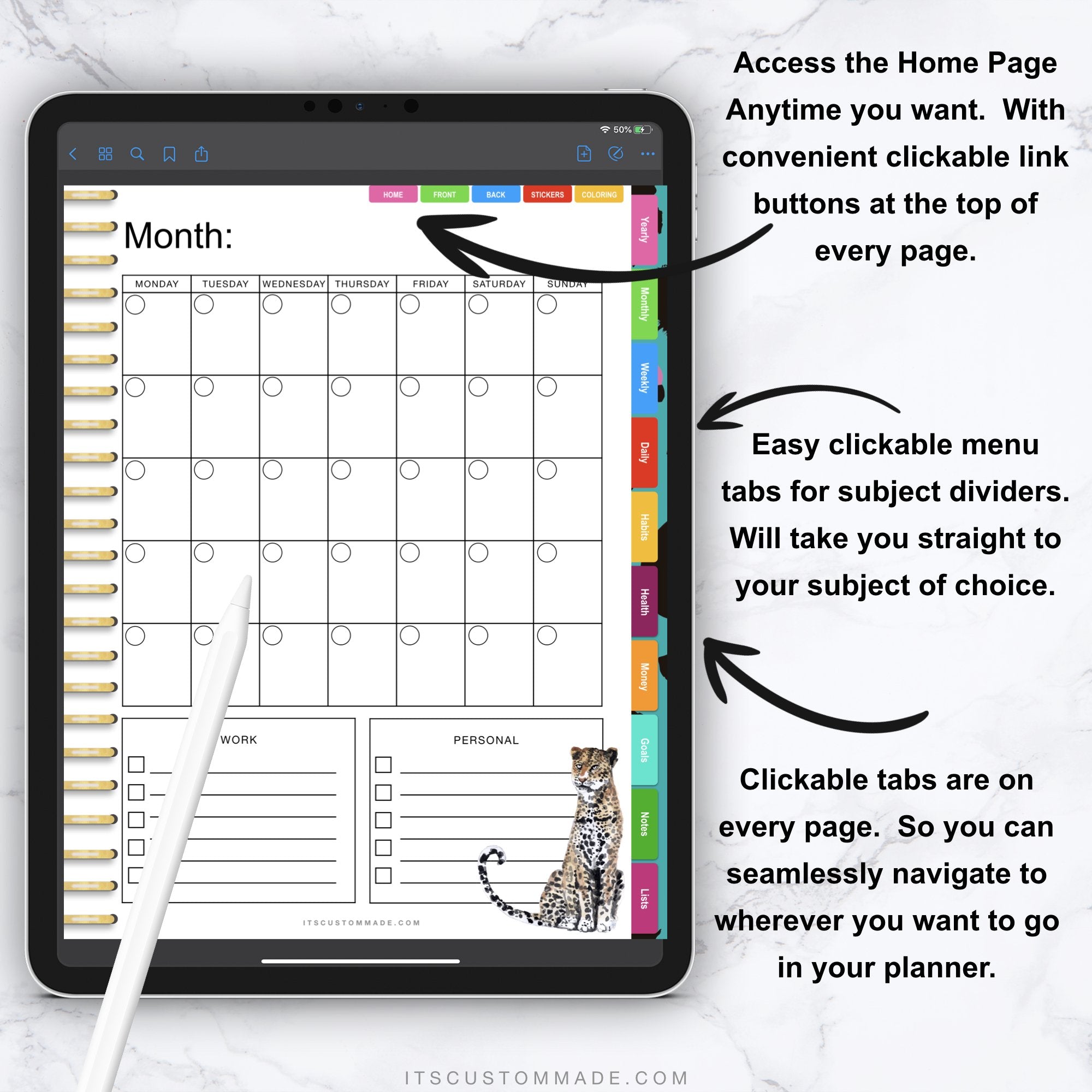 Leopard Print Undated Digital Life Planner/ GoodNotes, Xodo, Digital J ...