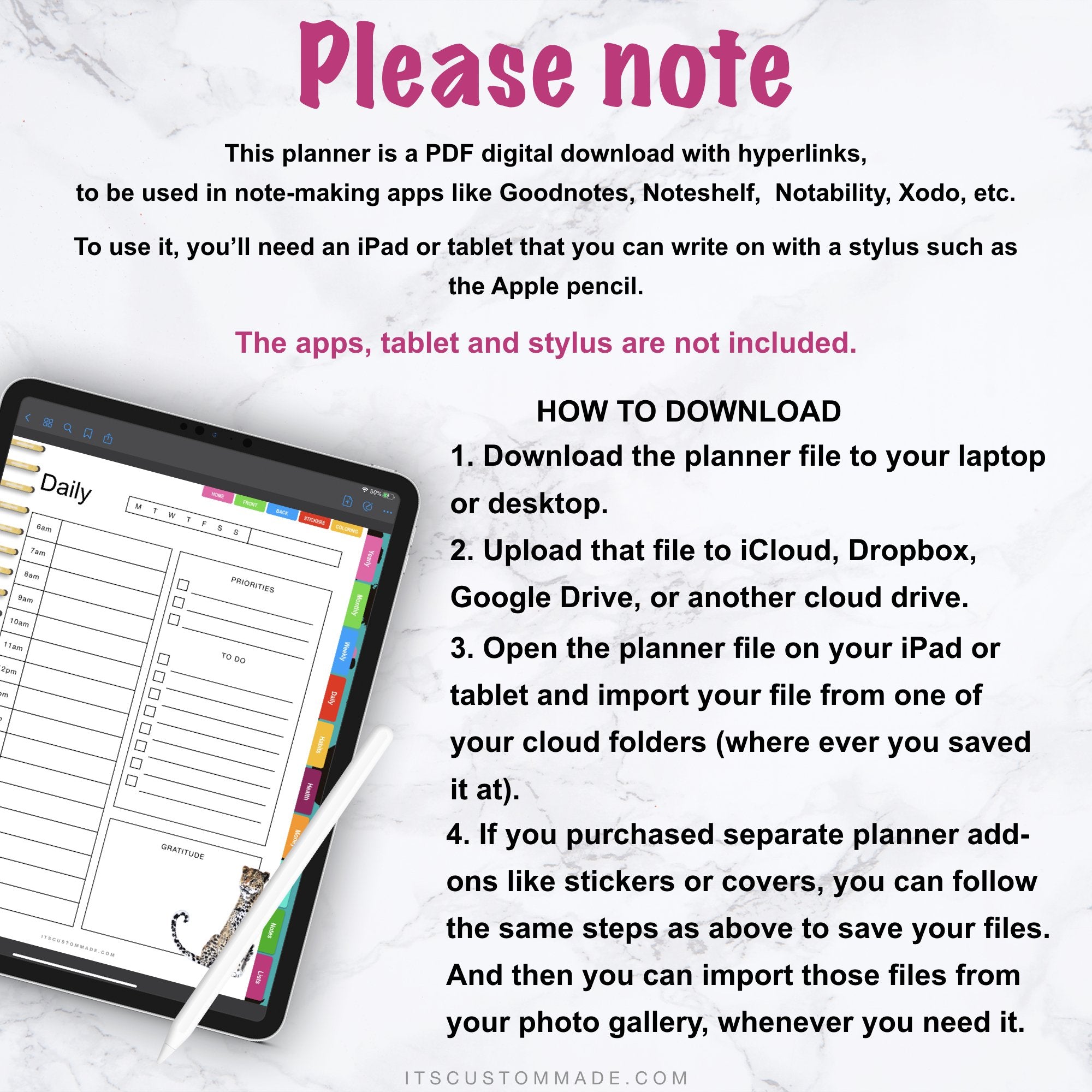 Leopard Print Undated Digital Life Planner/ GoodNotes, Xodo, Digital J ...