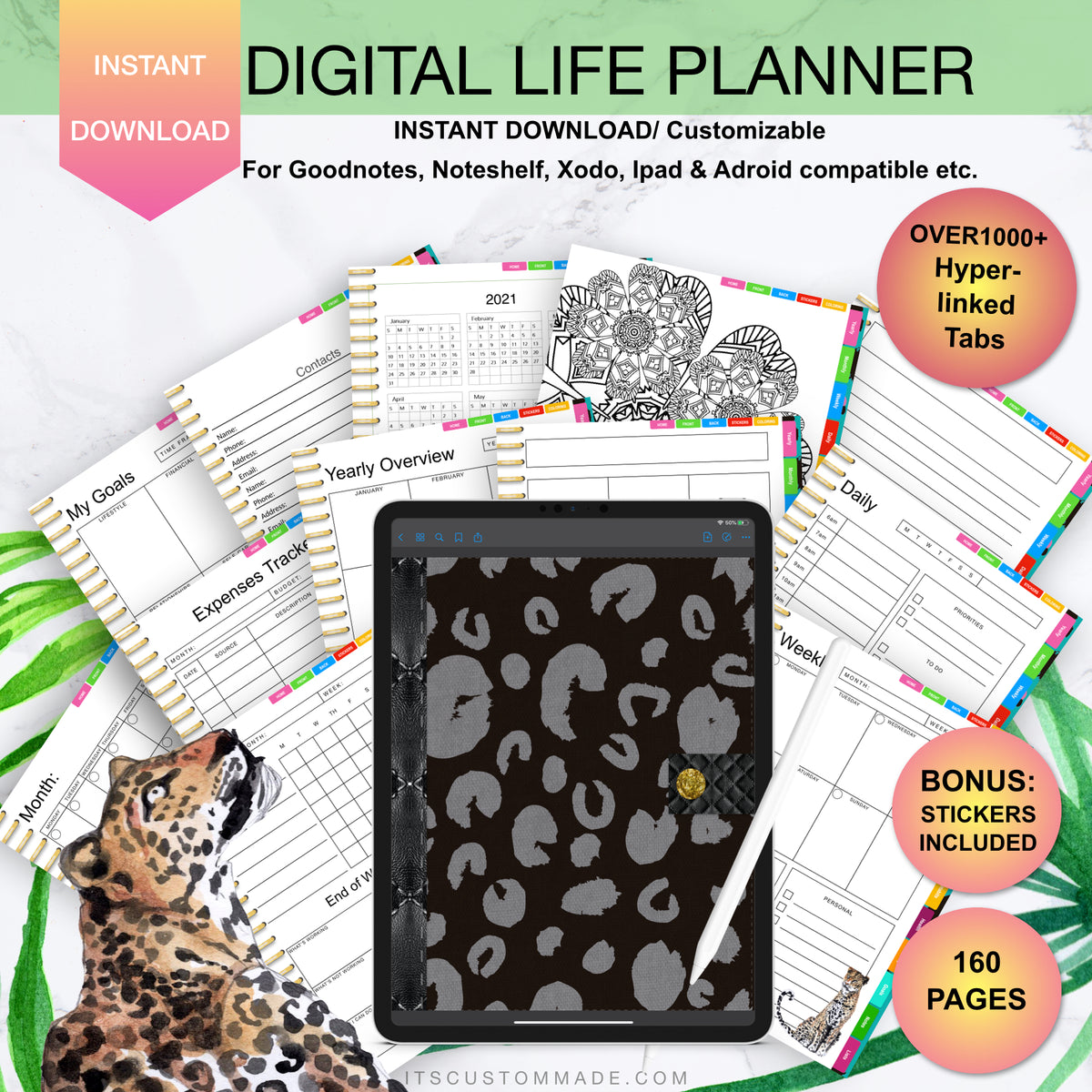 Leopard Print Undated Digital Life Planner/ GoodNotes, Xodo, Digital J ...