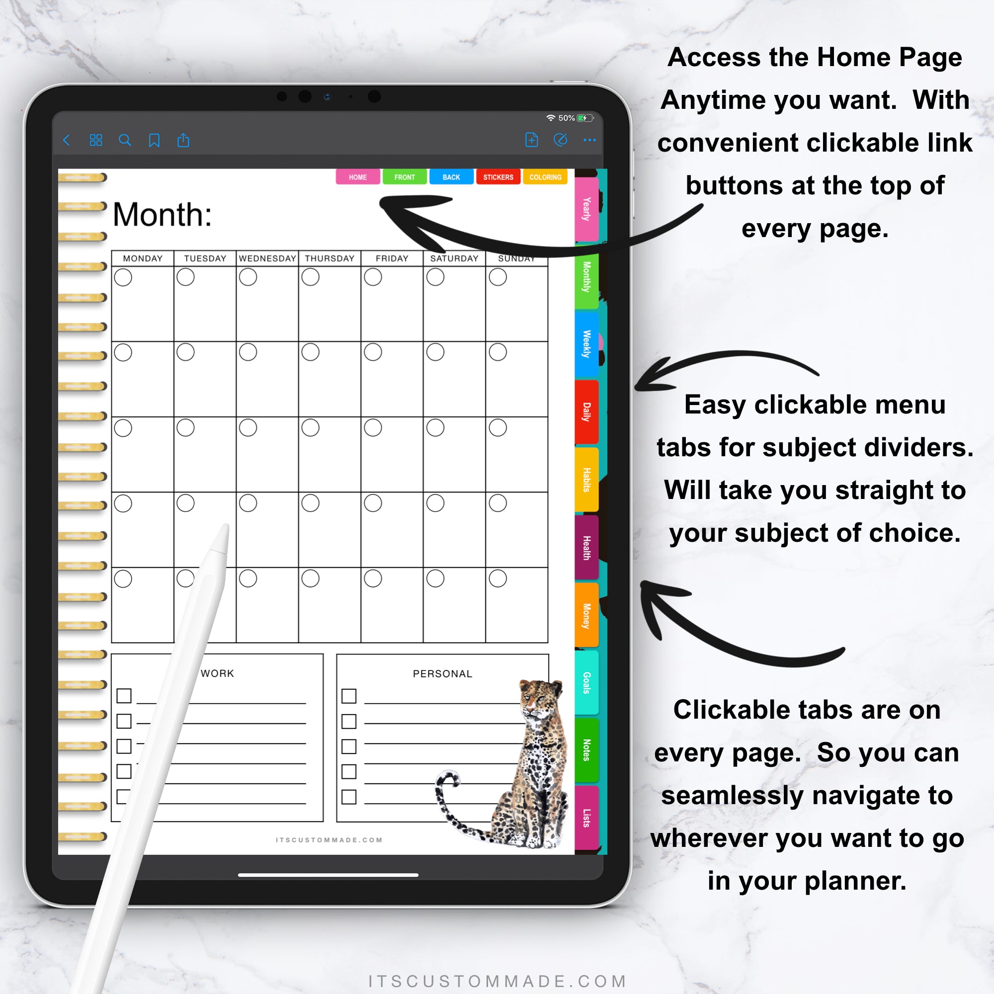 Leopard Print Undated Digital Life Planner/ GoodNotes, Xodo, Digital J ...