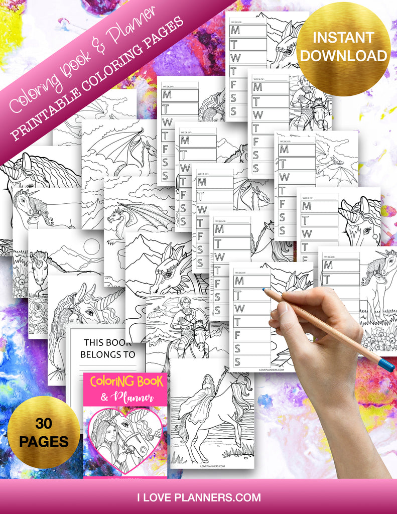 Fantasy 1 Coloring Book/ Coloring Planner/ Printable Planner and Journ ...